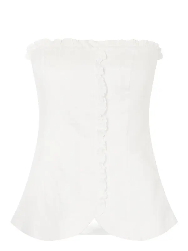 Posse Florence Strapless Ruffled Linen Top - White