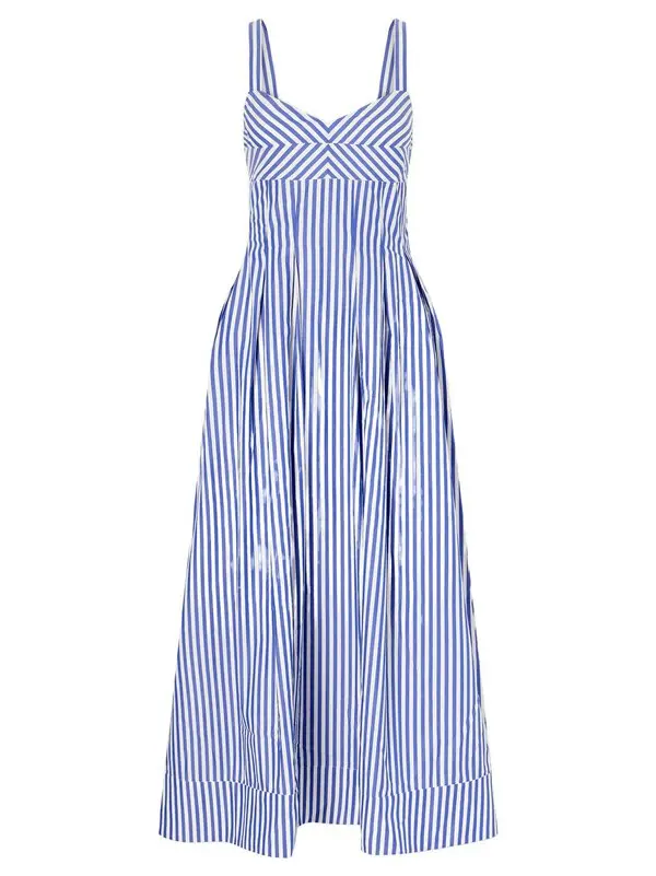 LA LIGNE Madeline Pleated Striped Cotton-poplin Maxi Dress - Blue