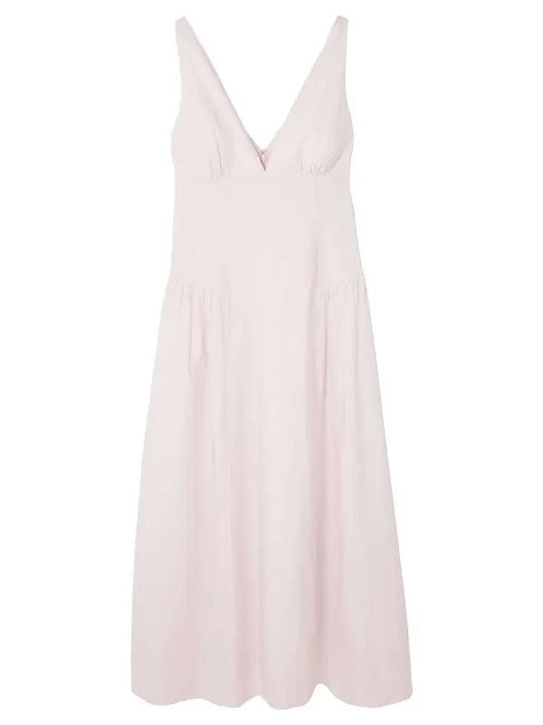 Posse Lindie Ruched Cotton Midi Dress - Baby Pink