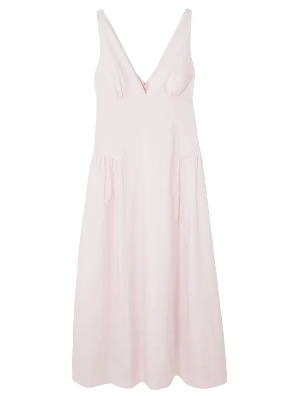 Posse Lindie Ruched Cotton Midi Dress - Pink