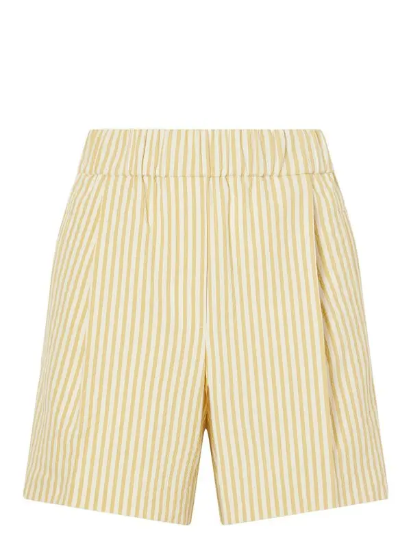 Brunello Cucinelli Striped Cotton-blend Pleated Shorts - Neutrals