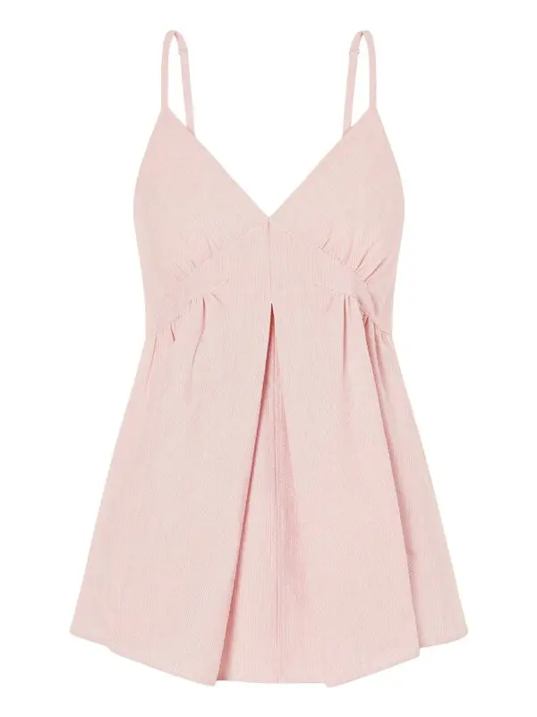 Proenza Schouler White Label Gathered Striped Seersucker Top - Pink
