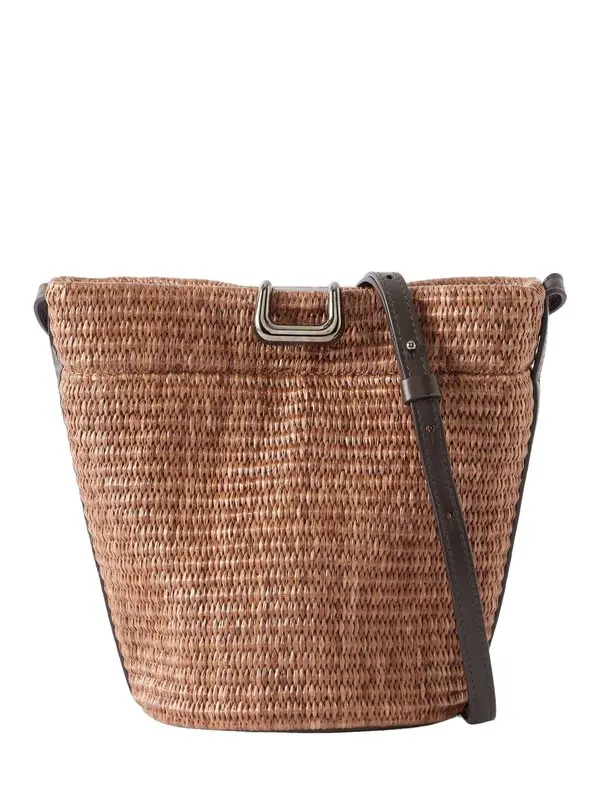 Brunello Cucinelli Raffia Bucket Bag With Leather Trim - Brown