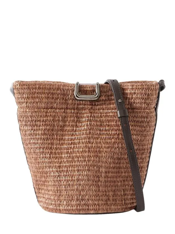 Brunello Cucinelli Raffia Bucket Bag With Leather Trim - Brown
