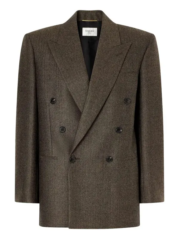 Saint Laurent Double-breasted Virgin Wool Blazer - Brown