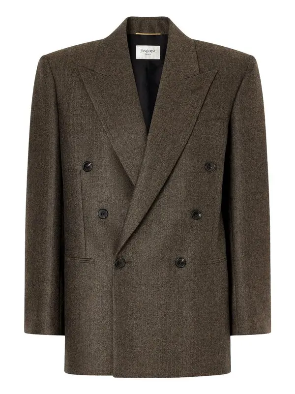 Saint Laurent Double-breasted Virgin Wool Blazer - Brown