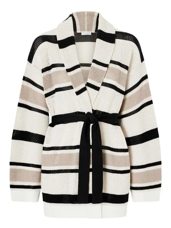 Brunello Cucinelli Striped Open-knit Belted Cardigan - Multi