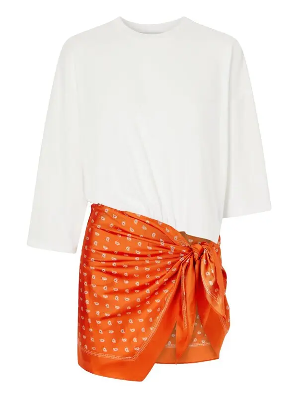 Christopher Esber Bandana Printed Cotton And Silk-blend T-shirt - Orange