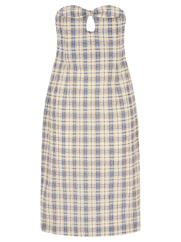 Bernadette Charlotte" Checked Seersucker Midi Dress - Beige