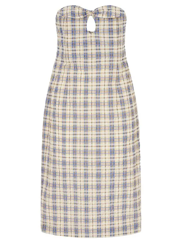 Bernadette Charlotte" Checked Seersucker Midi Dress - Neutrals