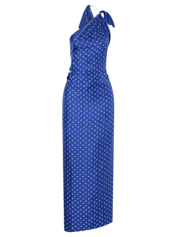 Christopher Esber Bandana Printed Silk Twill One-shoulder Maxi Dress - Blue