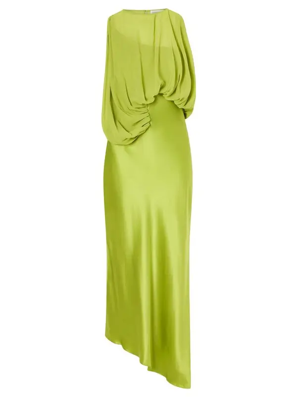Christopher Esber Asymmetric Draped Silk-chiffon And Satin Maxi Dress - Green
