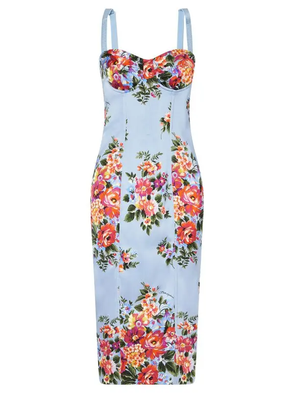 Dolce & Gabbana Floral Print Bustier Midi Dress - Blue