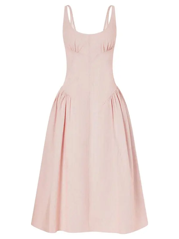 Proenza Schouler White Label Solira Gathered Striped Cotton-blend Seersucker Midi Dress - Pink