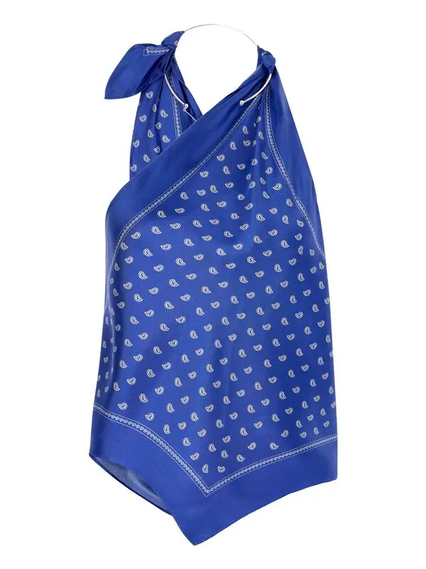 Christopher Esber One-shoulder Embellished Bandana-print Silk Top - Blue