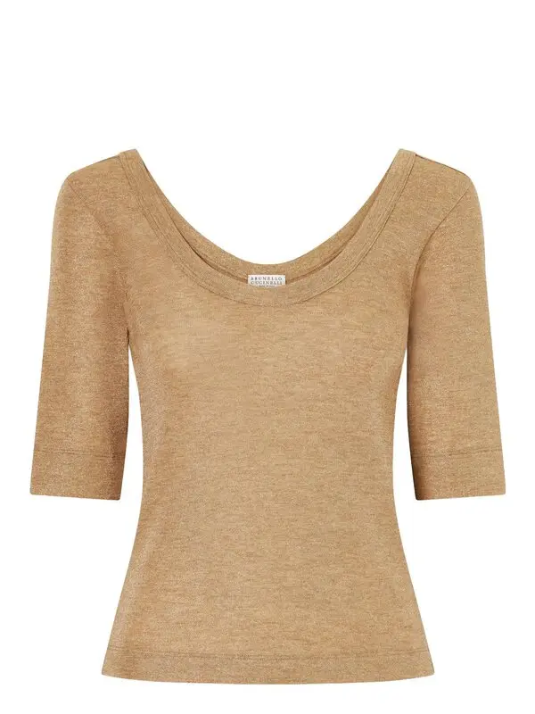 Brunello Cucinelli Metallic Wool-blend Knit T-shirt - Brown