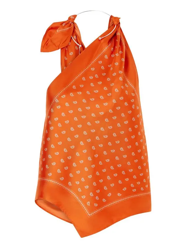 Christopher Esber One-shoulder Embellished Bandana-print Silk Top - Orange