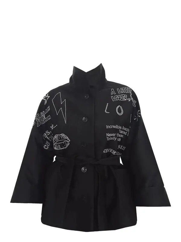 MAXJENNY Black Square Boxy Jacket With Swarovski Embellishments - Black/silver