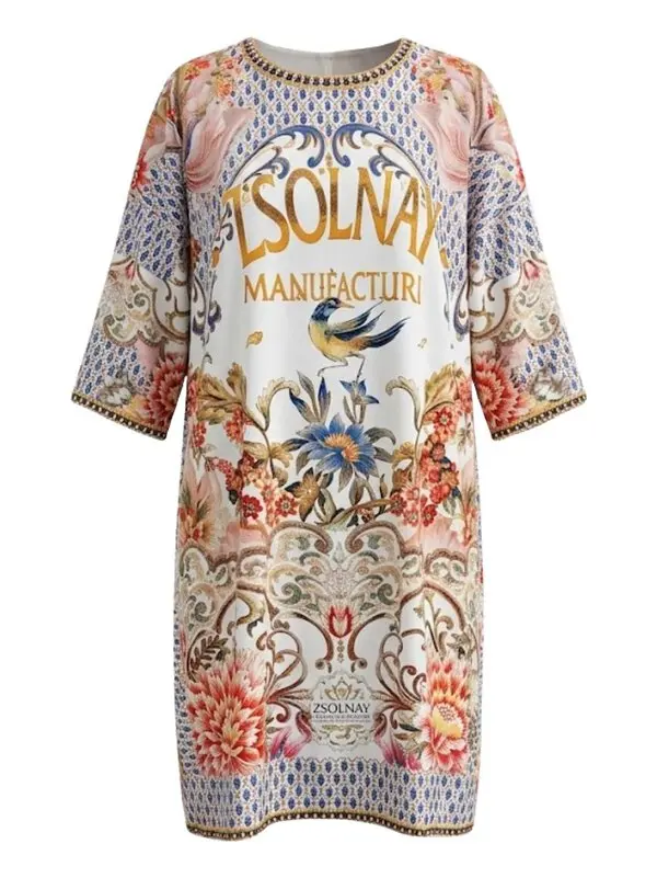 GLAM ON YOU Zsolnay Floral Bird Print T-shirt - Blue/red