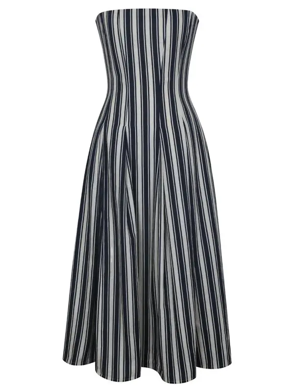 MISS CIRCLE NEW YORK Strapless Striped Midi Dress - Black/white