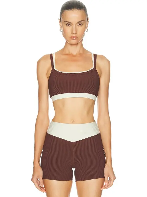 Year Of Ours Ribbed Layer Bralette In Brown - Choc & Shell