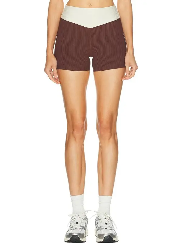 Year Of Ours Ribbed Activewear Shorts - Choc & Shell