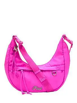 Pink Convertible Jacquard Nylon Crescent Shoulder Bag - Pink
