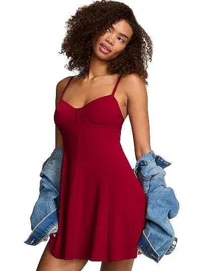 Pink Stretchy Knit Corset Mini Dress - Red