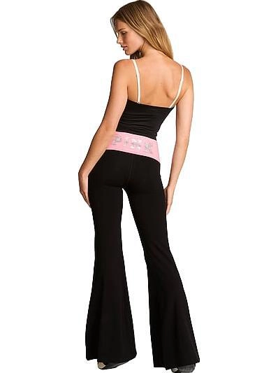 Pink All-day Cotton Foldover Super Flare Leggings - Black