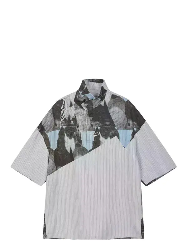 CROQUIS Stripe-pattern Graphic-print Polo Shirt - Grey