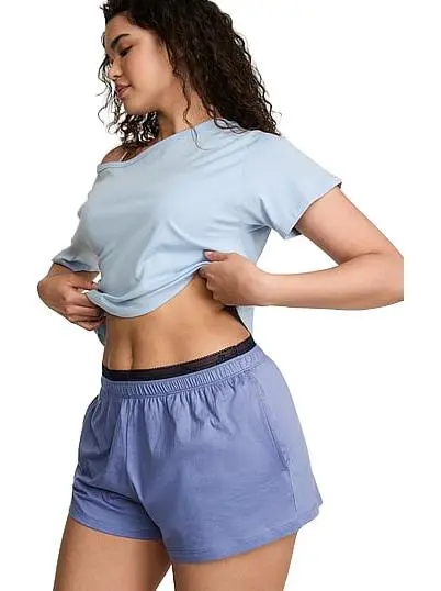 Pink Light As Air Jersey Shorts With Lace Trim - Blue