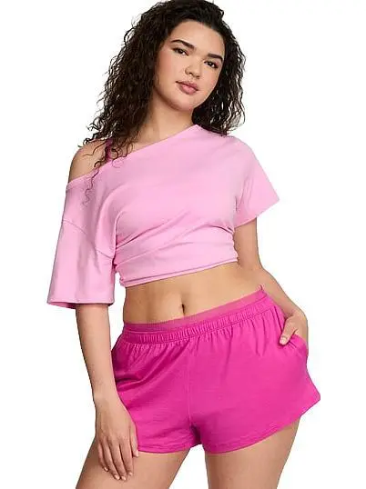 Pink Light As Air Jersey Shorts With Lace Trim - Pink