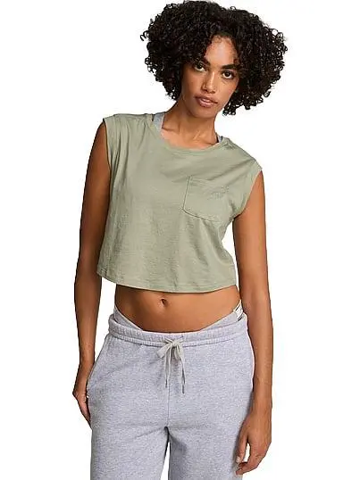 Pink Light As Air Jersey Cropped Tank Top - Green