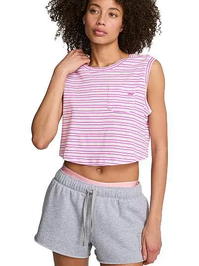 Pink Light As Air Jersey Cropped Tank Top - Print