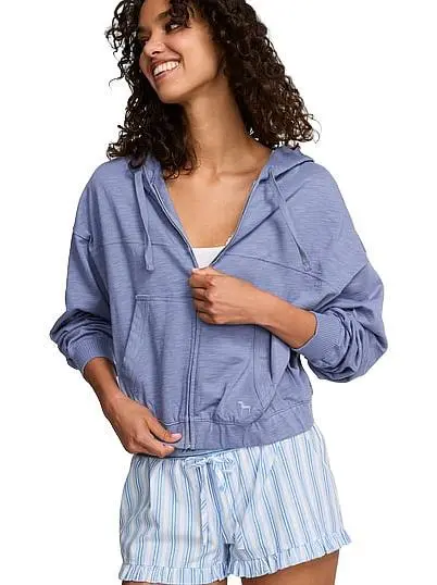 Pink Lightweight Lounge Full-zip Hoodie - Blue