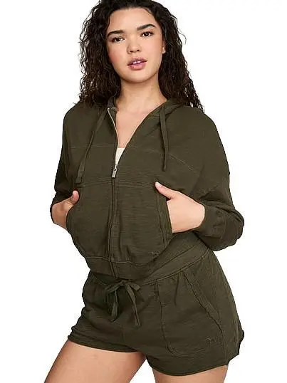 Pink Lightweight Lounge Full-zip Hoodie - Green