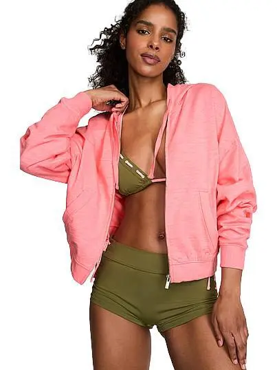 Pink Lightweight Lounge Full-zip Hoodie - Pink