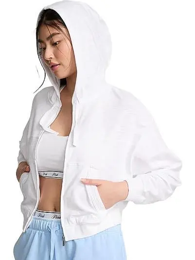 Pink Lightweight Lounge Full-zip Hoodie - White,ivory