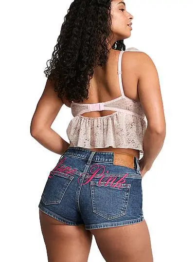 Pink Denim Mid-rise Cheeky Shortie - Blue