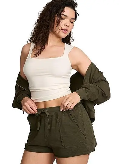 Pink Lightweight Lounge A-line Shorts - Green