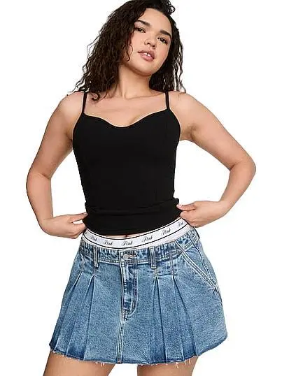 Pink All-day Soft Rib Corset Tank Top - Black