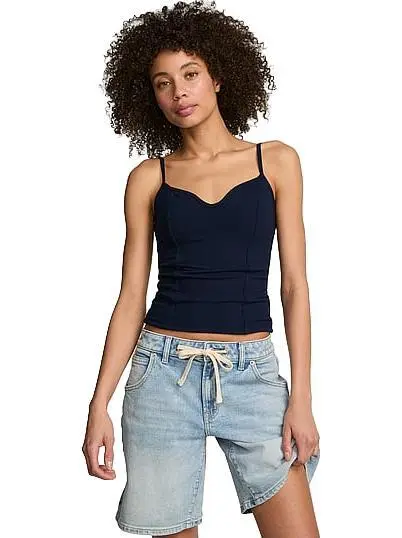 Pink All-day Soft Rib Corset Tank Top - Blue