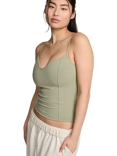 Pink All-day Soft Rib Corset Tank Top - Green