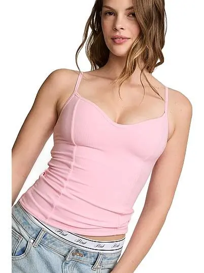 Pink All-day Soft Rib Corset Tank Top - Pink