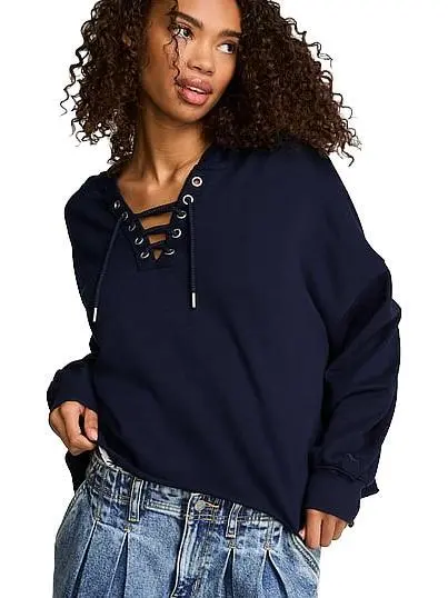 Pink Campus Terry™ Lace-up Tunic Hoodie - Blue
