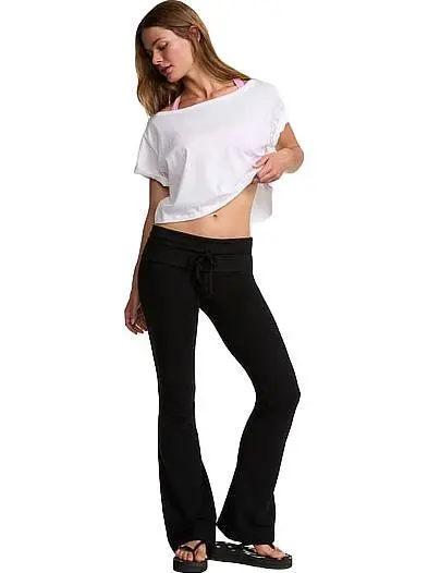 Pink All-day Cotton Rib Waistband Flare Leggings - Black