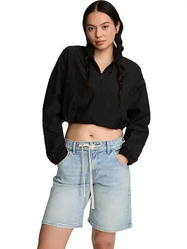 Pink Tech Woven Half-zip Cropped Pullover - Black