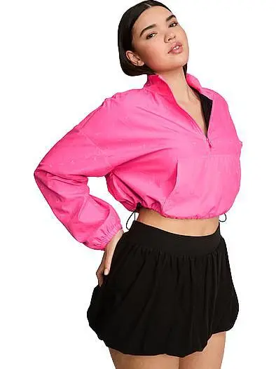 Pink Tech Woven Half-zip Cropped Pullover - Pink