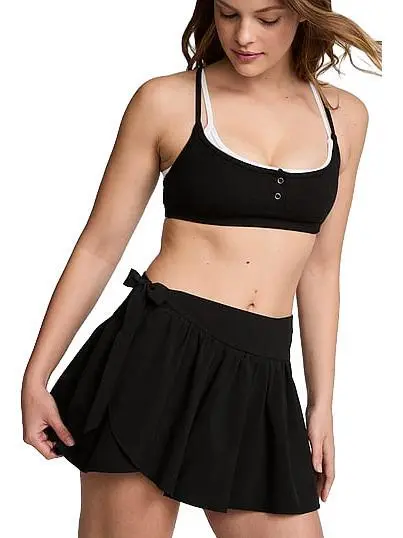 Pink Asymmetrical Side-tie Skort - Black