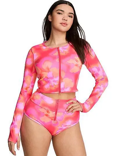 Pink Cropped Scuba Jacket - Floral